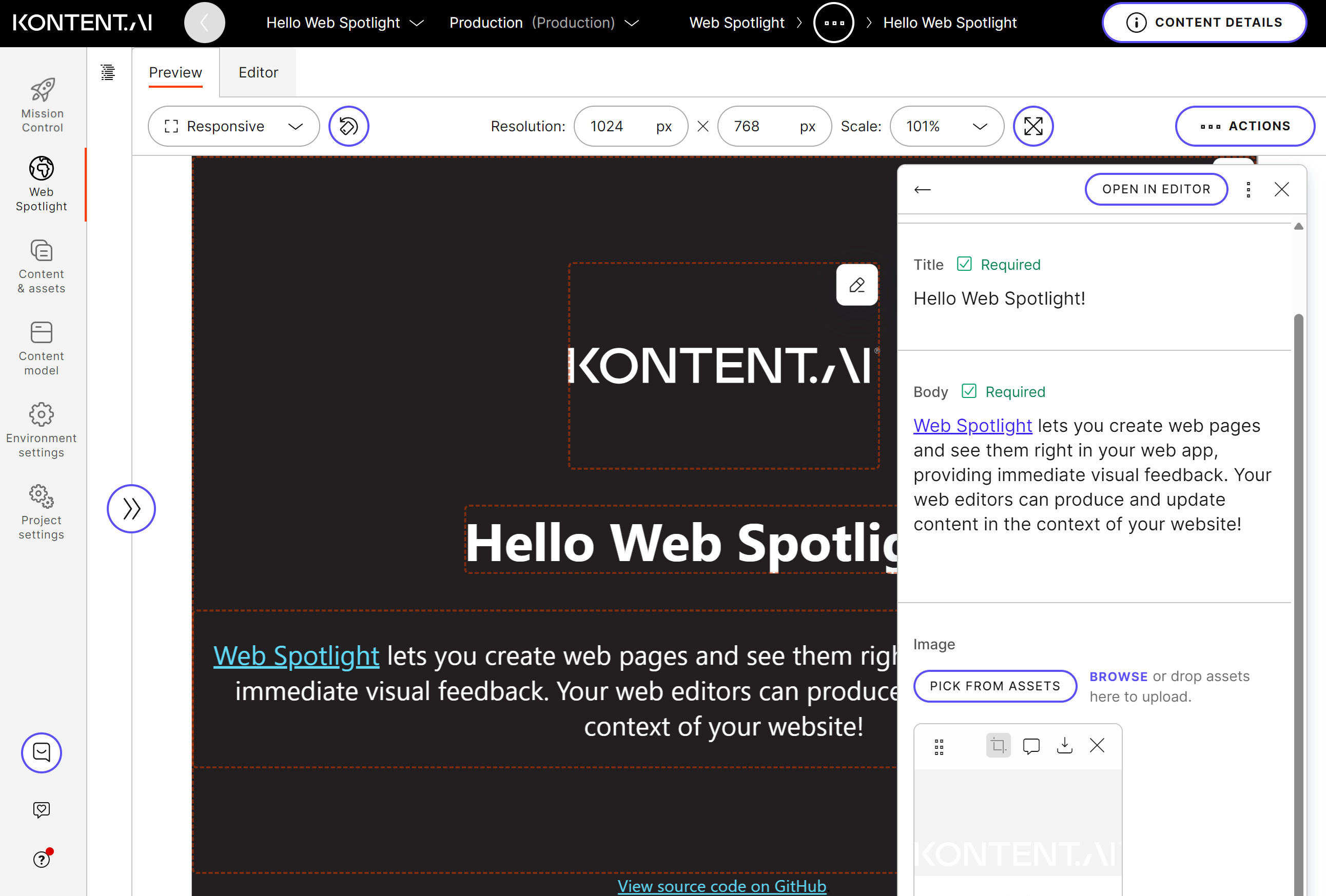 First steps with Web Spotlight | Kontent.ai Learn